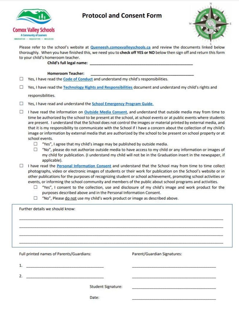 Protocol and Consent Form – Queneesh Elementary