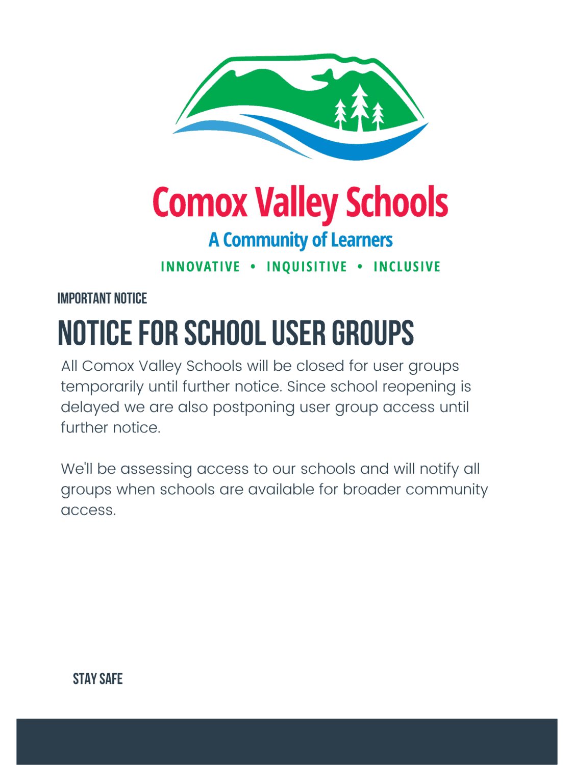Notice for all school user groups - Comox Valley Schools
