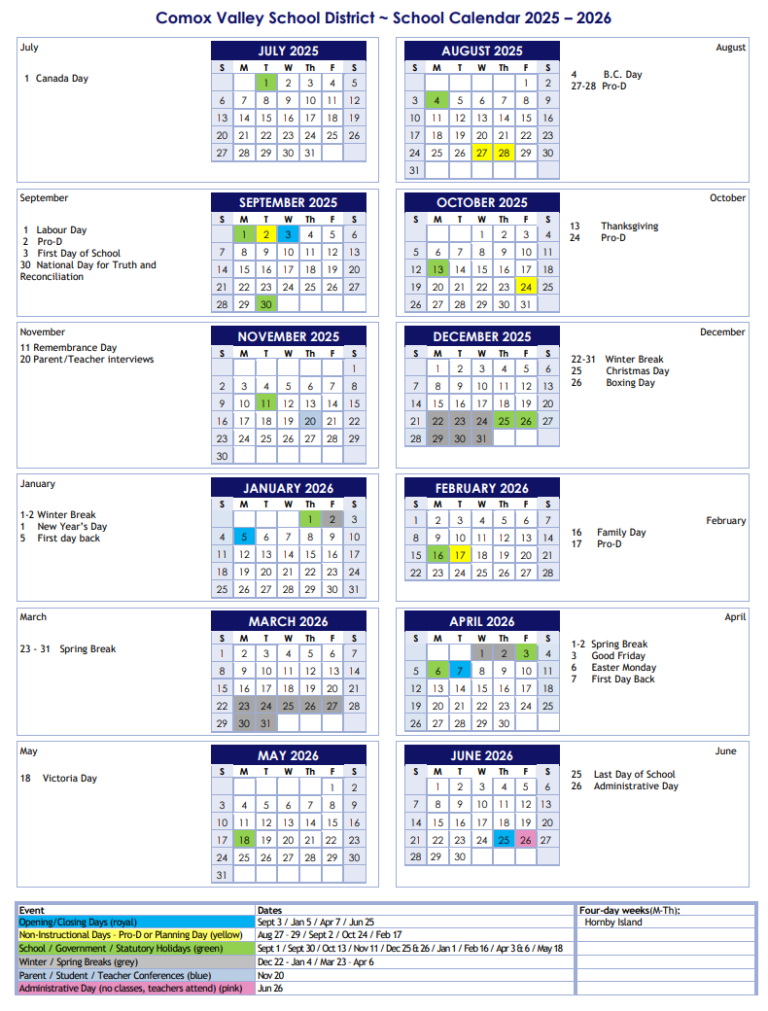 District Calendars - Comox Valley Schools